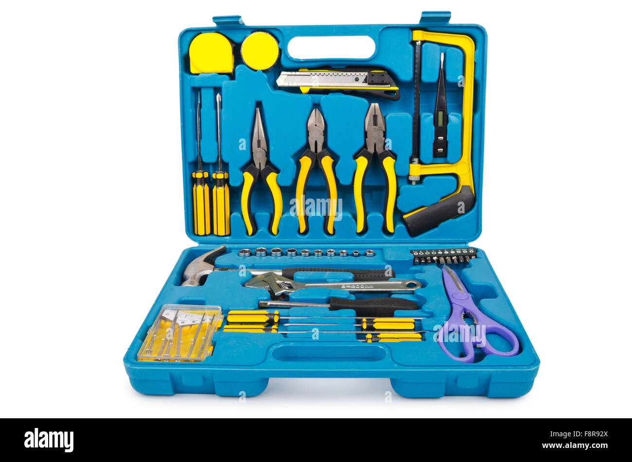 Toolkit with many tools isolated on white Stock Photo - Alamy
