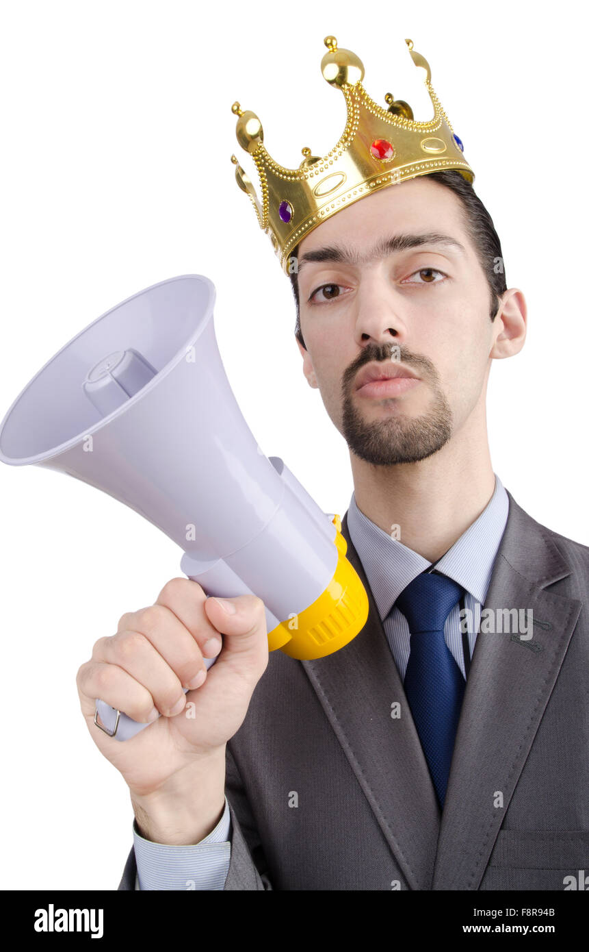 Man shouting and yelling with loudspeaker Stock Photo - Alamy