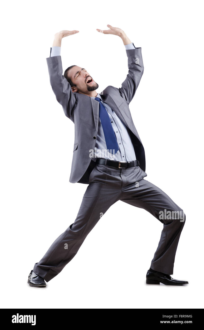 Businessman pushing away virtual obstacles Stock Photo - Alamy
