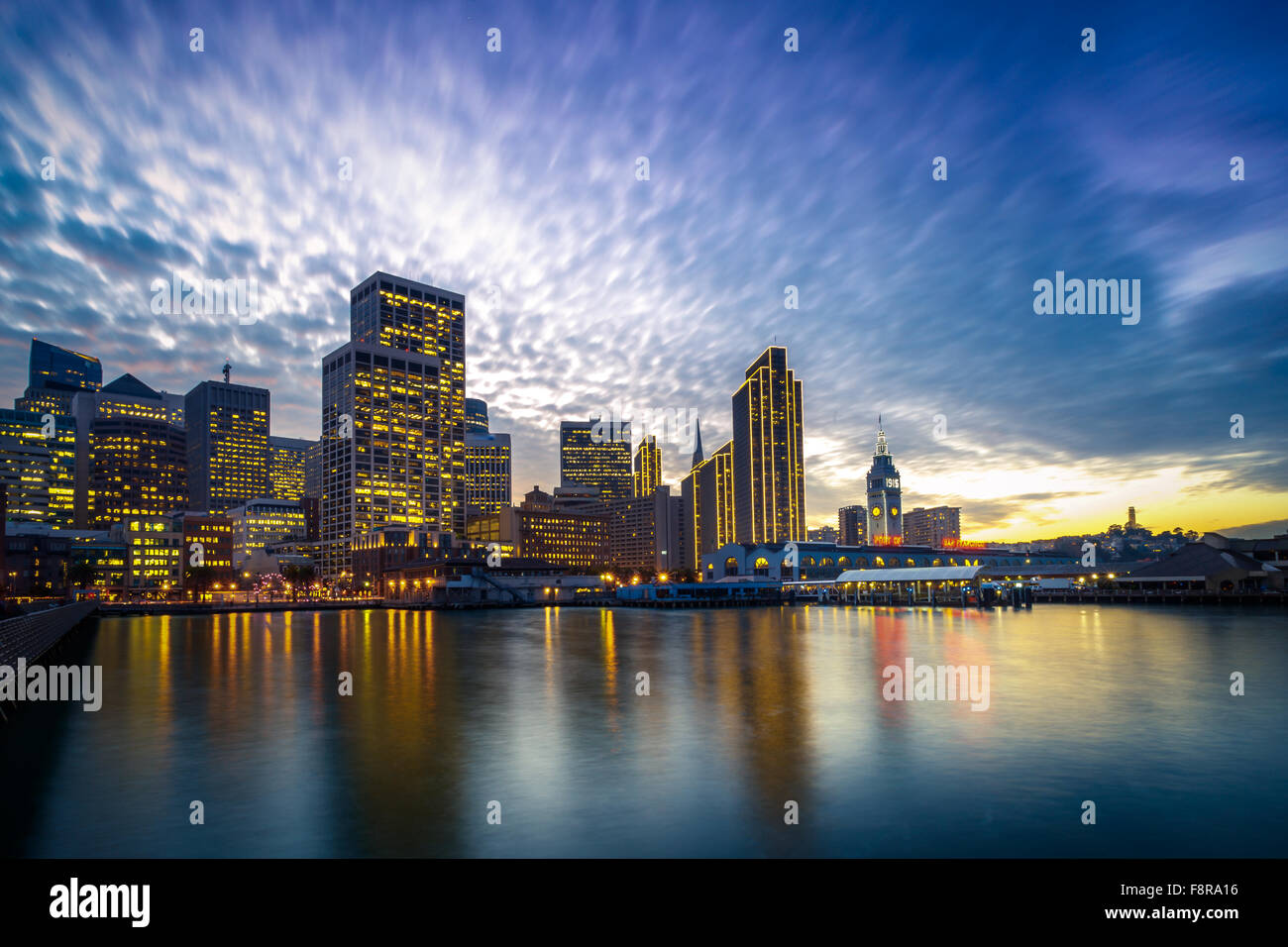 Ferry Building and Embarcadero Center illuminated at night in San ...