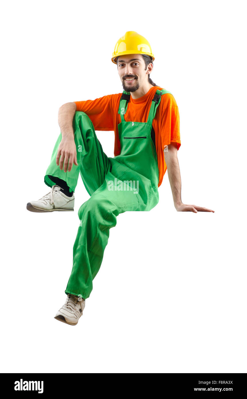 Construction worker isolated on the white Stock Photo - Alamy