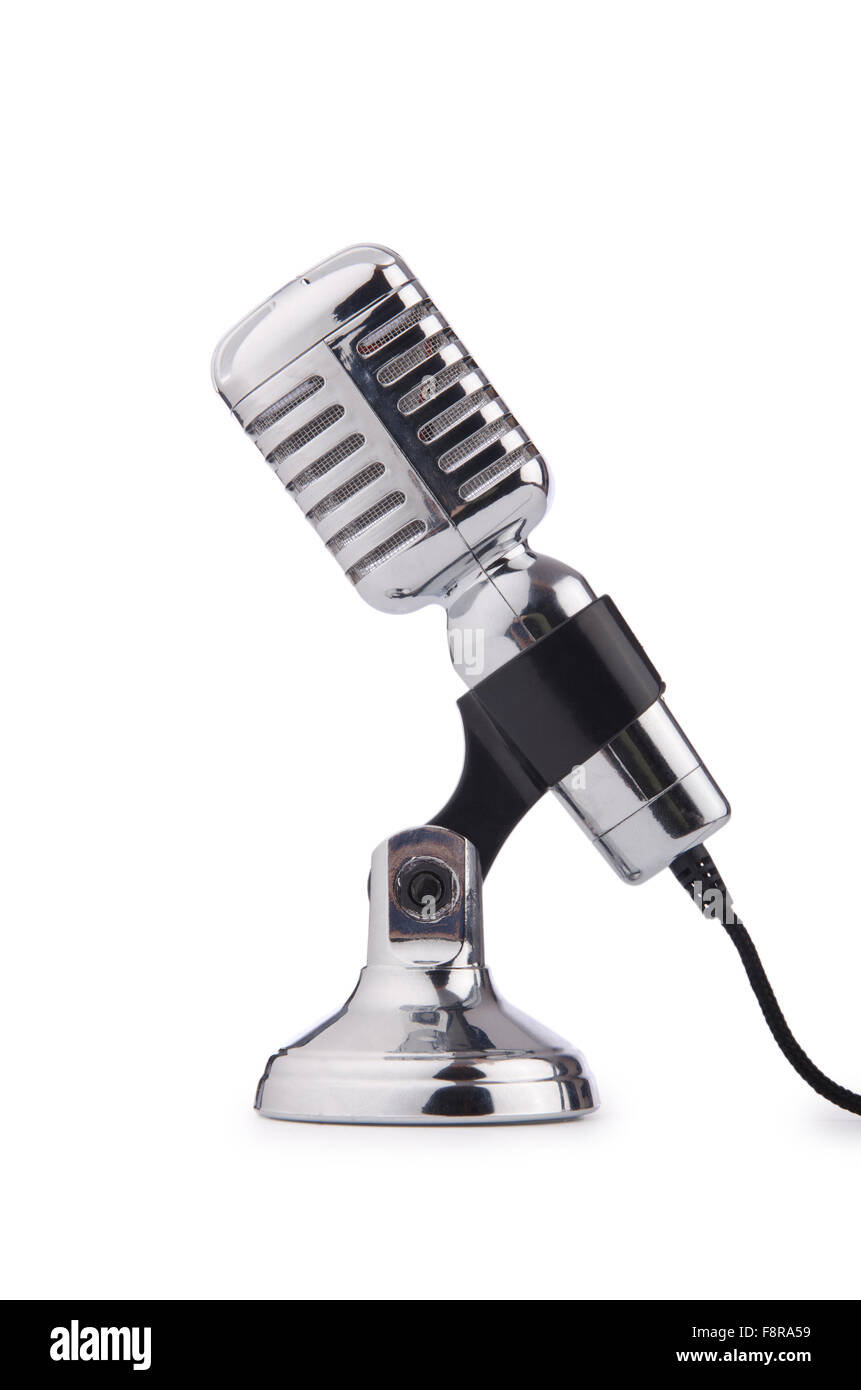 Retro vintage microphone isolated on white Stock Photo - Alamy