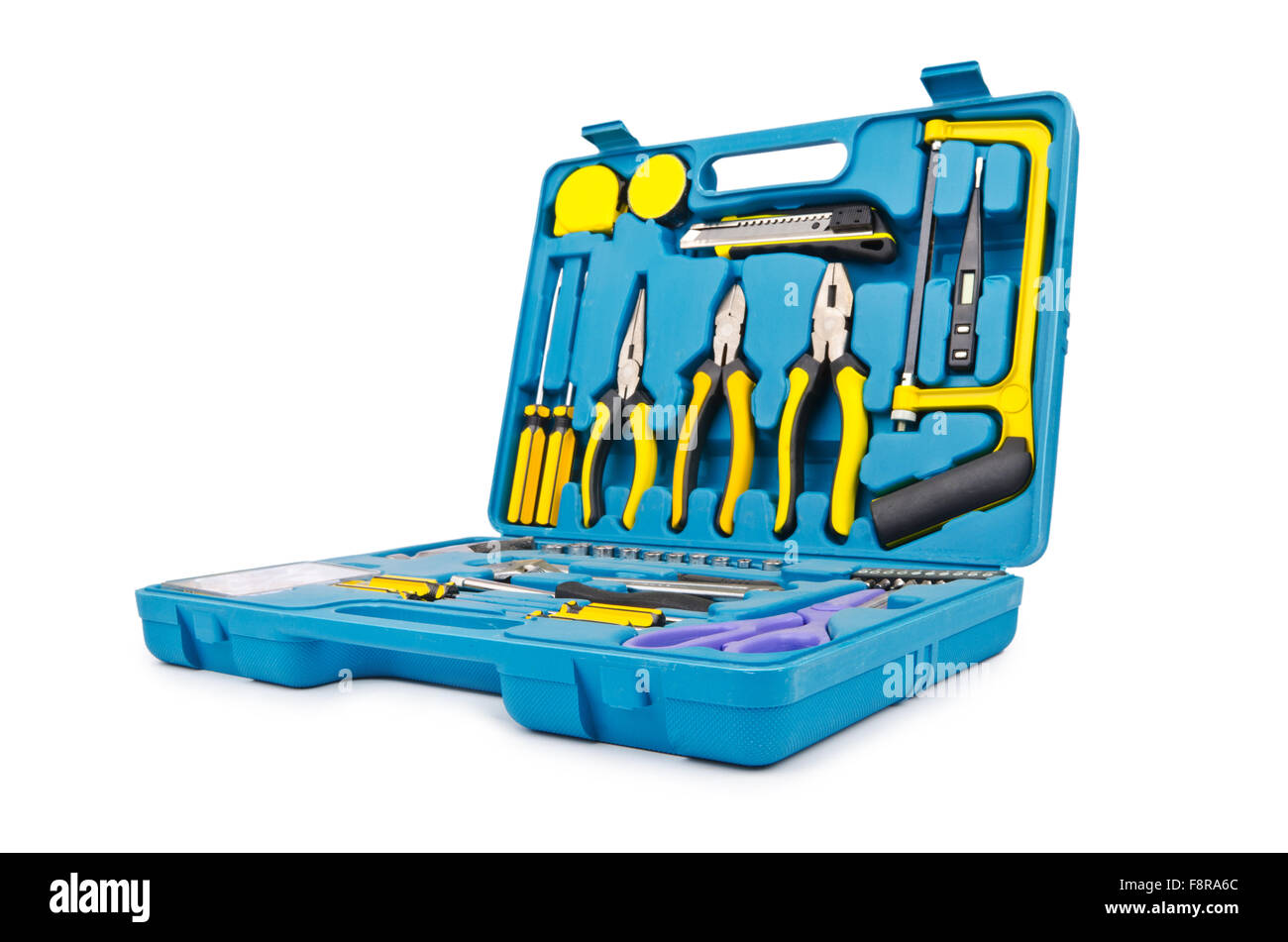 Toolkit with many tools isolated on white Stock Photo - Alamy