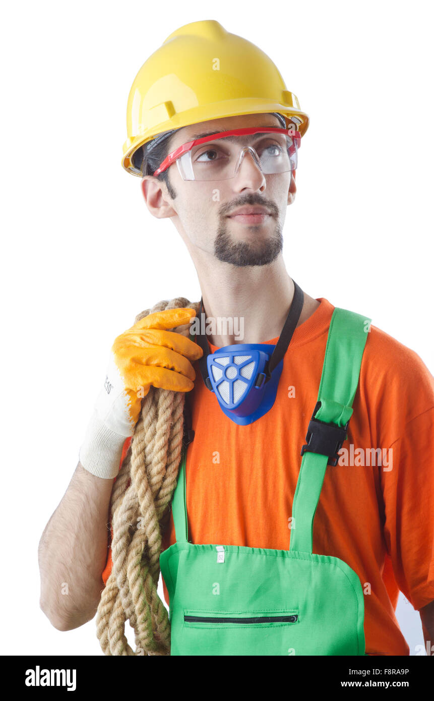 Construction worker isolated on white Stock Photo - Alamy