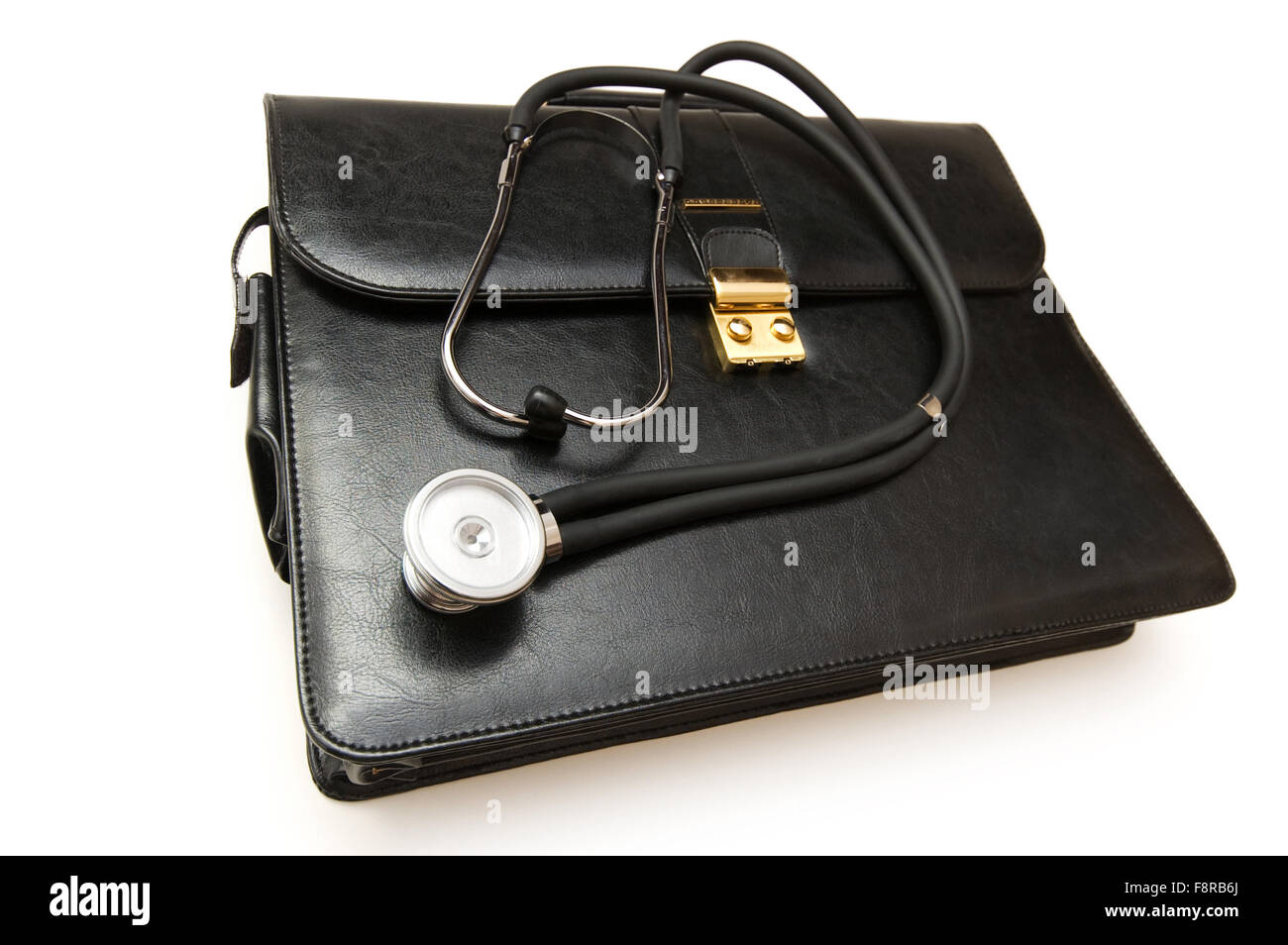 Doctors' case with stethoscope isolated on white Stock Photo - Alamy