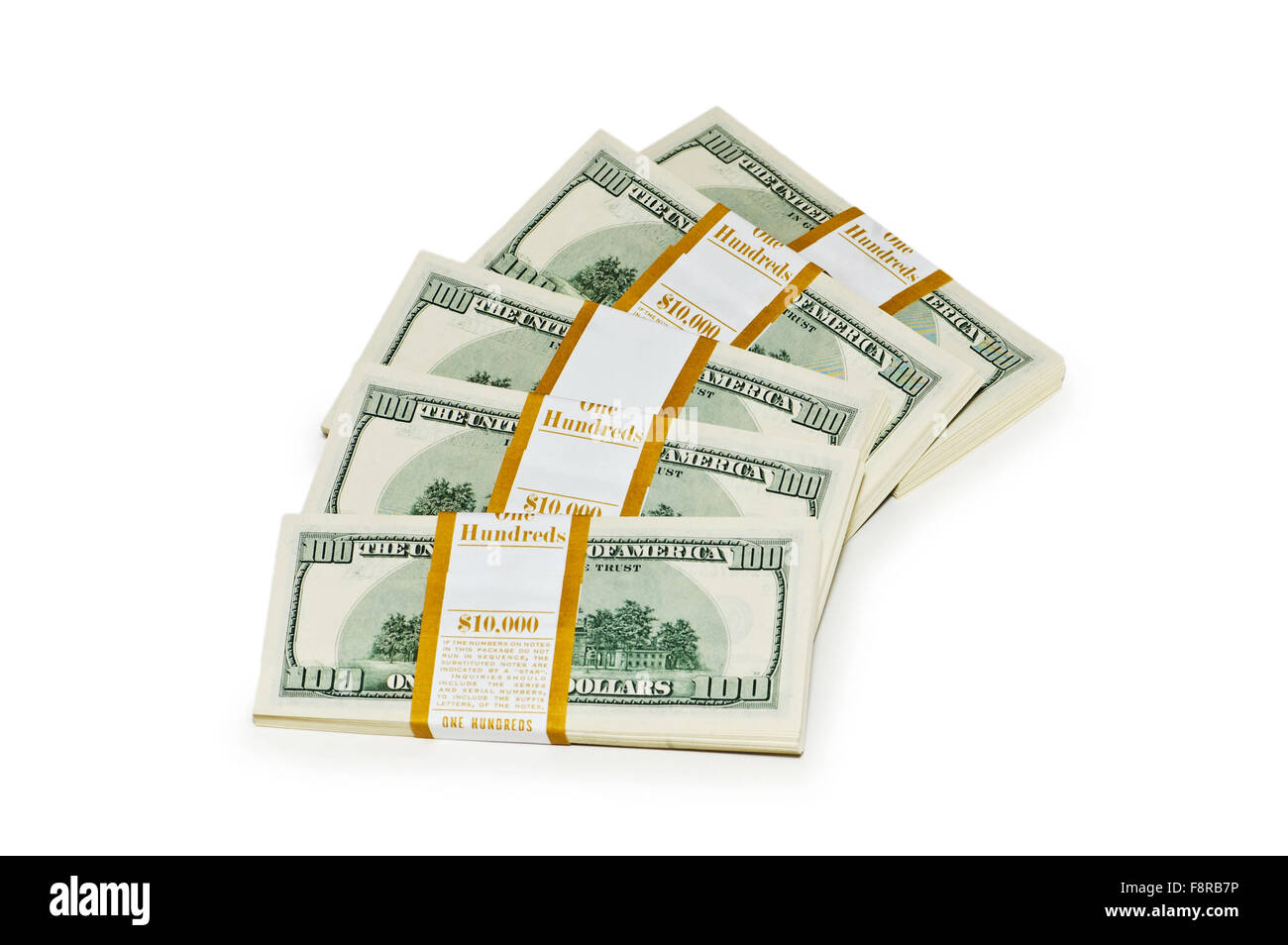 Ten thousand dollar stacks on the white Stock Photo - Alamy