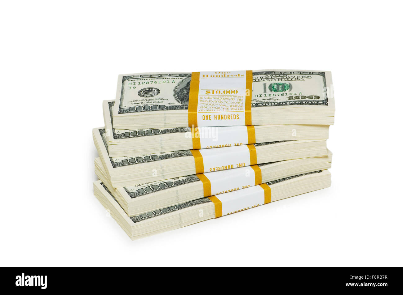 Ten thousand dollar stacks on the white Stock Photo - Alamy