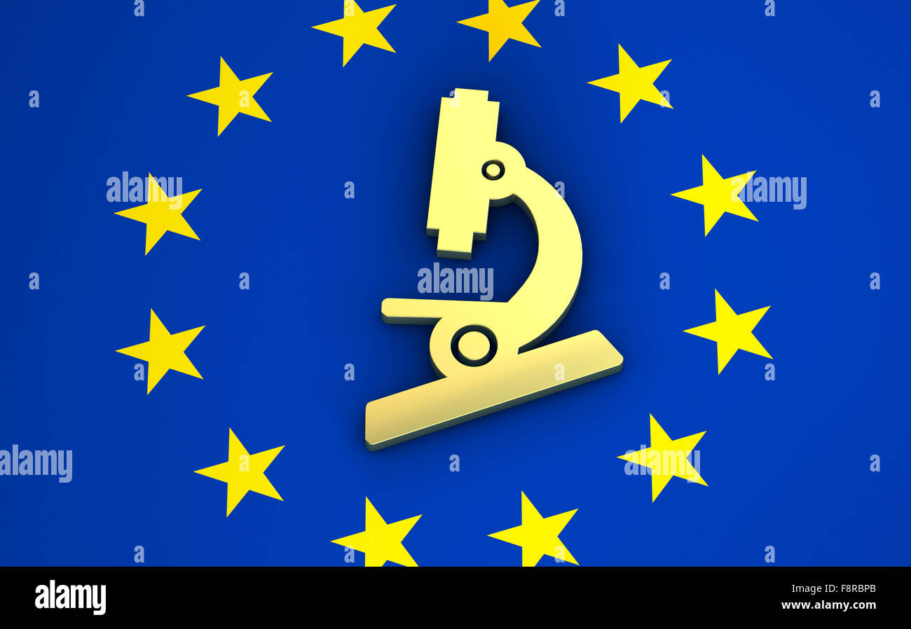Research, science and medical system in Europe concept with EU flag and ...
