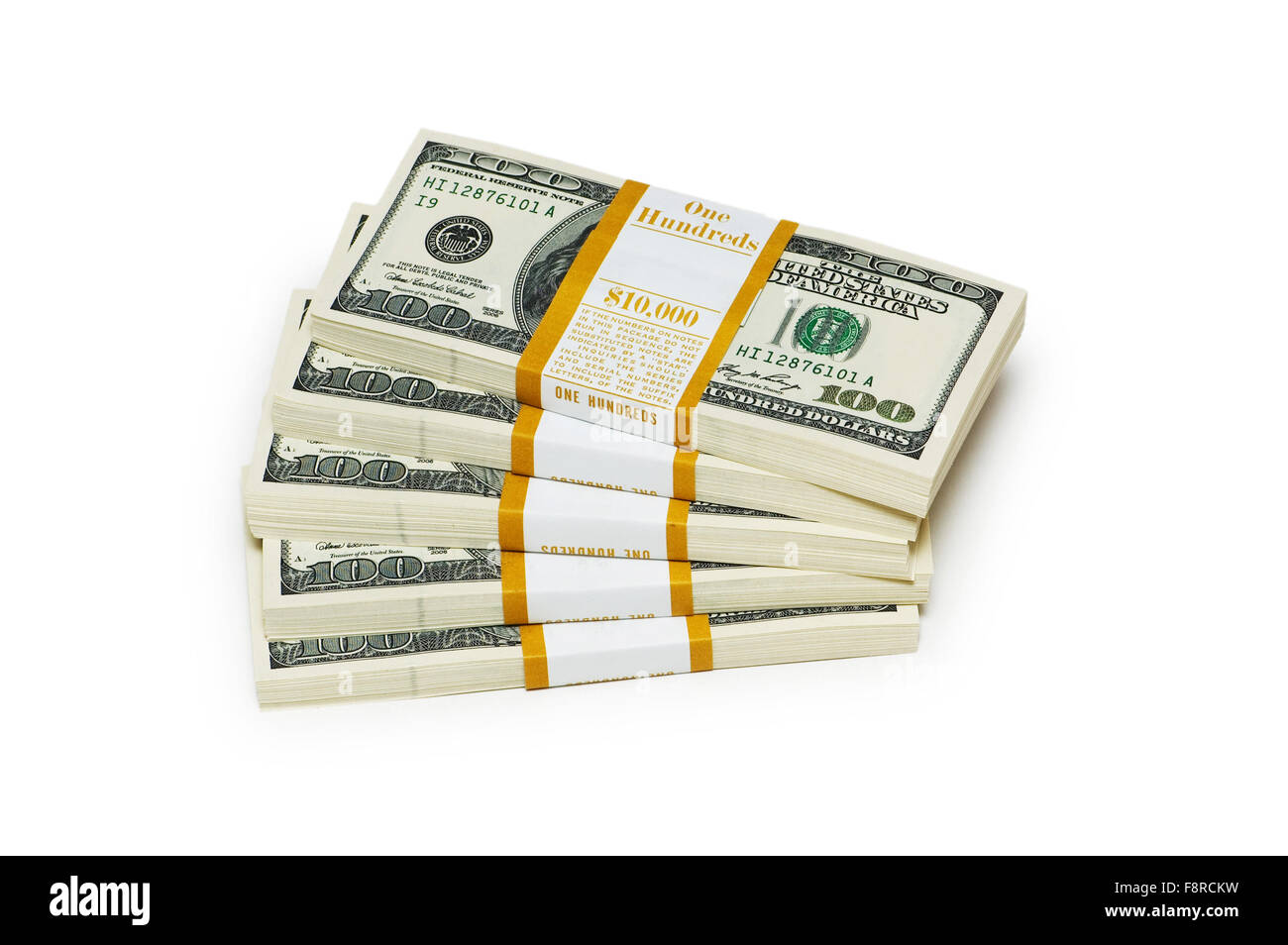 Ten thousand dollar stacks on the white Stock Photo - Alamy