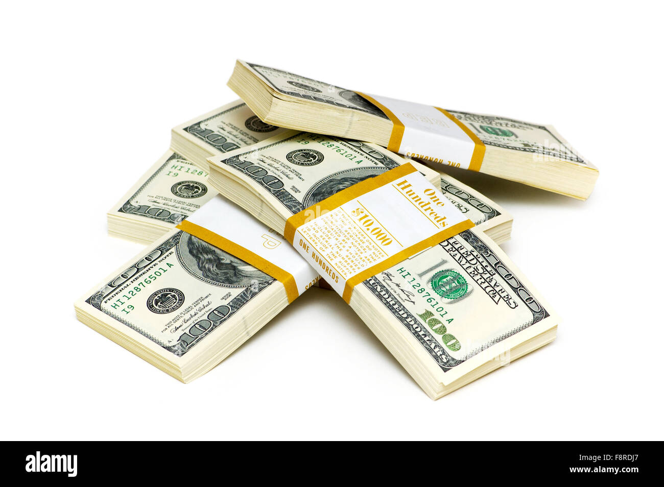 Ten thousand dollar stacks on the white Stock Photo - Alamy