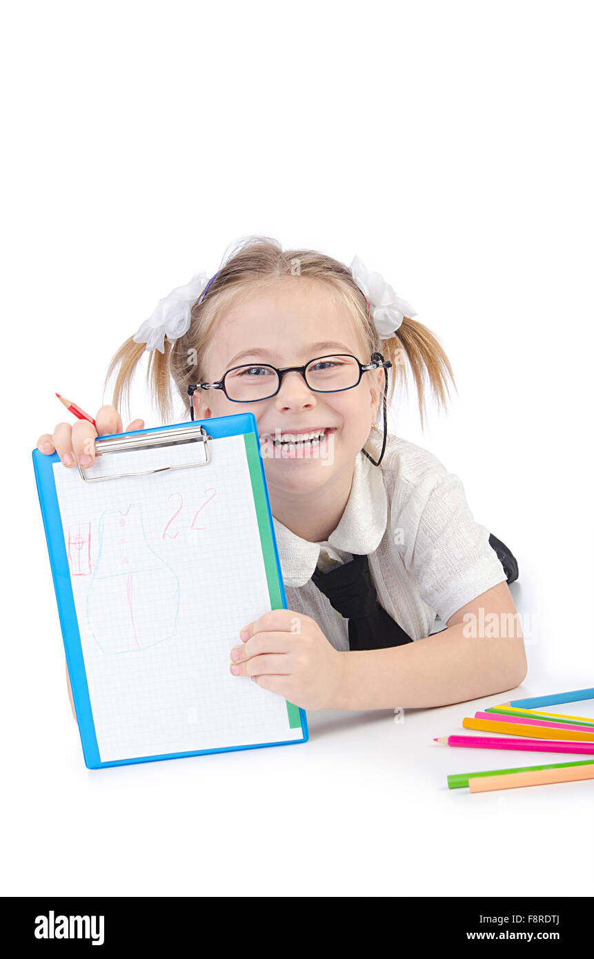 Little girl writing with pencils Stock Photo - Alamy