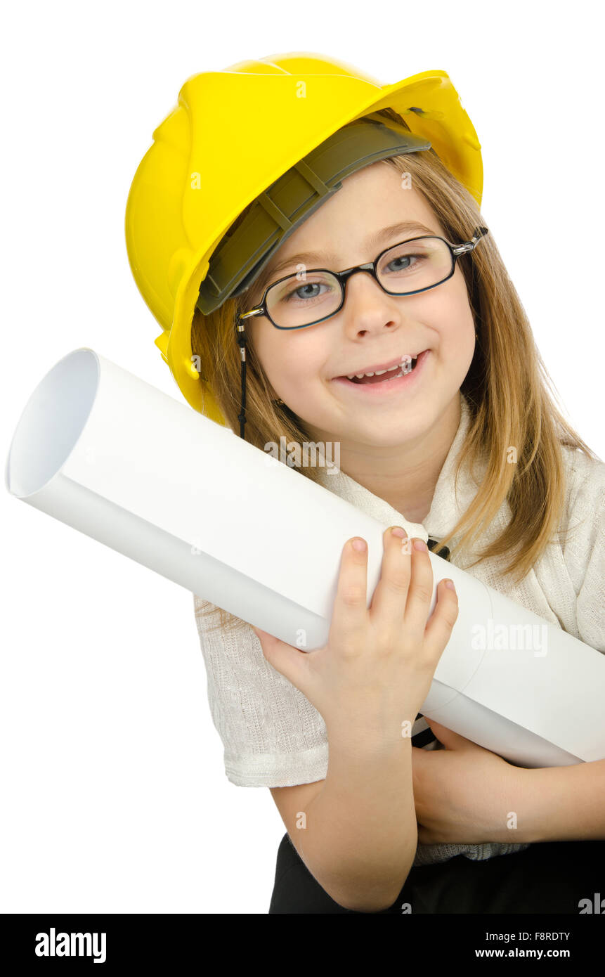 Cute girl with helmet on white Stock Photo - Alamy