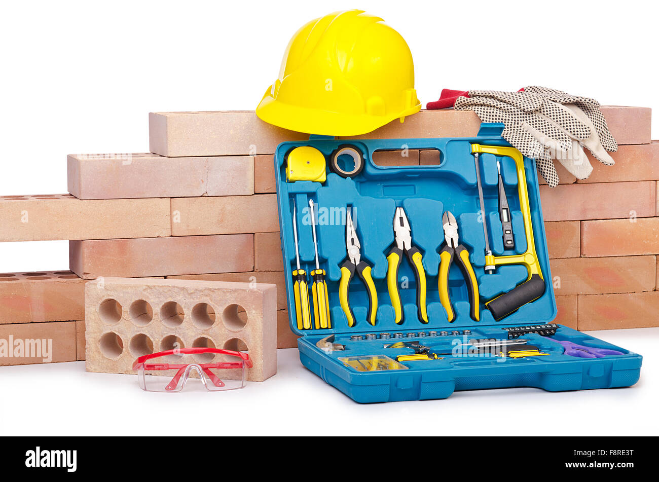 Construction concept with helmet and toolkit Stock Photo - Alamy