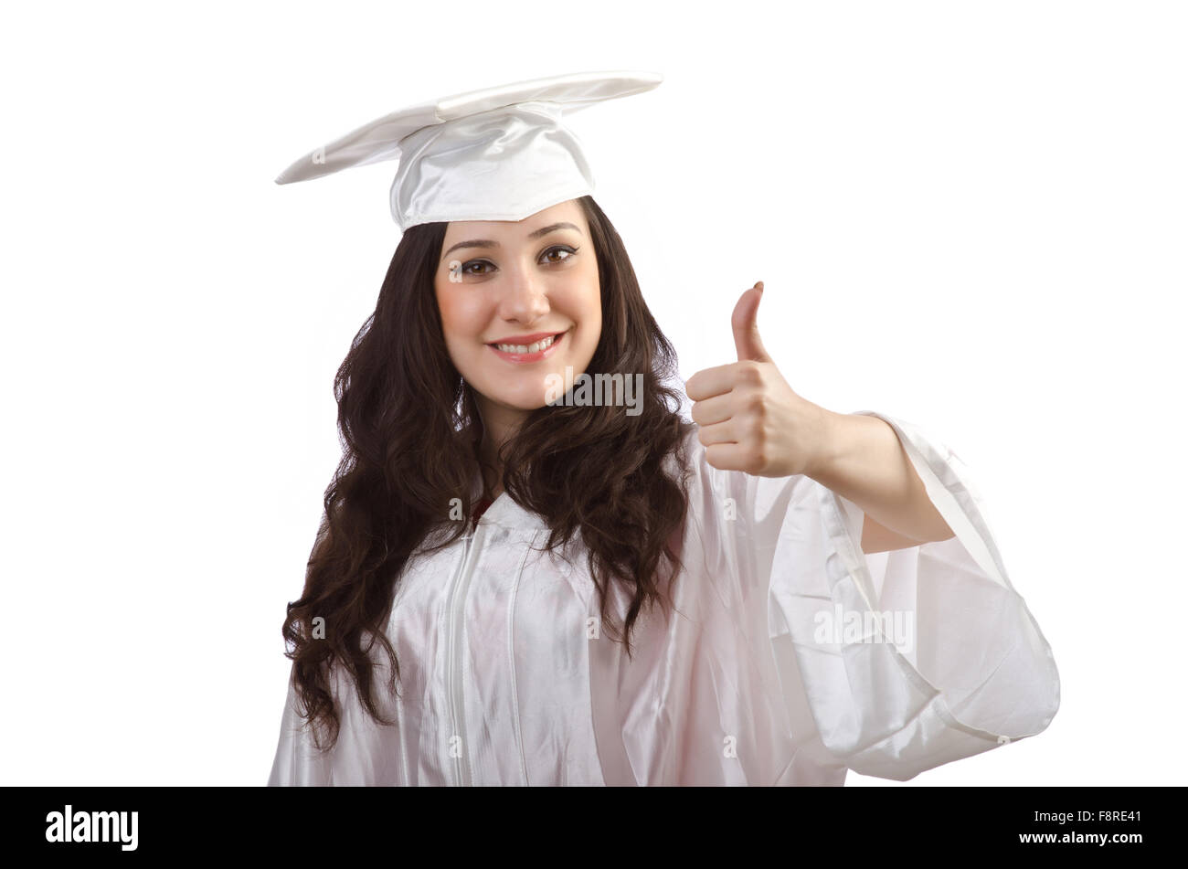 Happy graduate on white background Stock Photo - Alamy