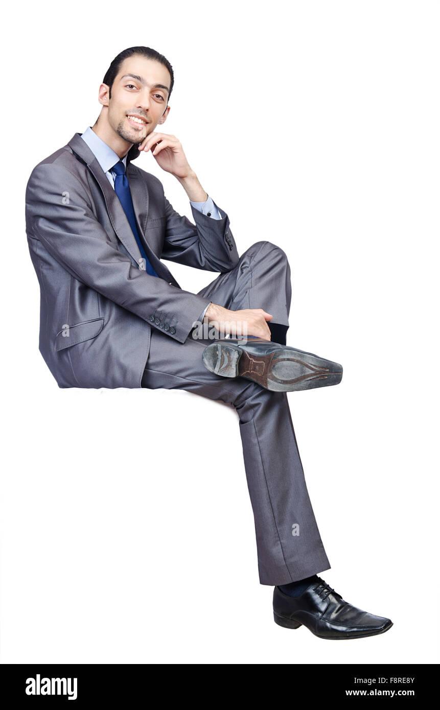 Man sitting on virtual chair Stock Photo - Alamy