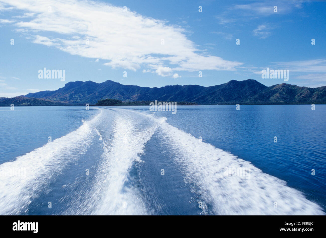 Fiji Islands, view of Vanua Levu and Nukubati Island on boat trip out ...