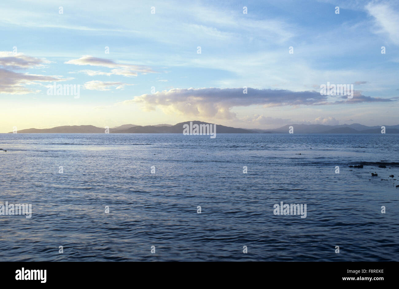 Ocean view of Vanua Levu from Waiyevo, Taveuni at sunset Stock Photo ...