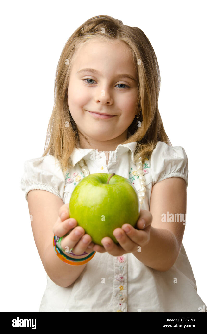Little girl with apple Stock Photo - Alamy