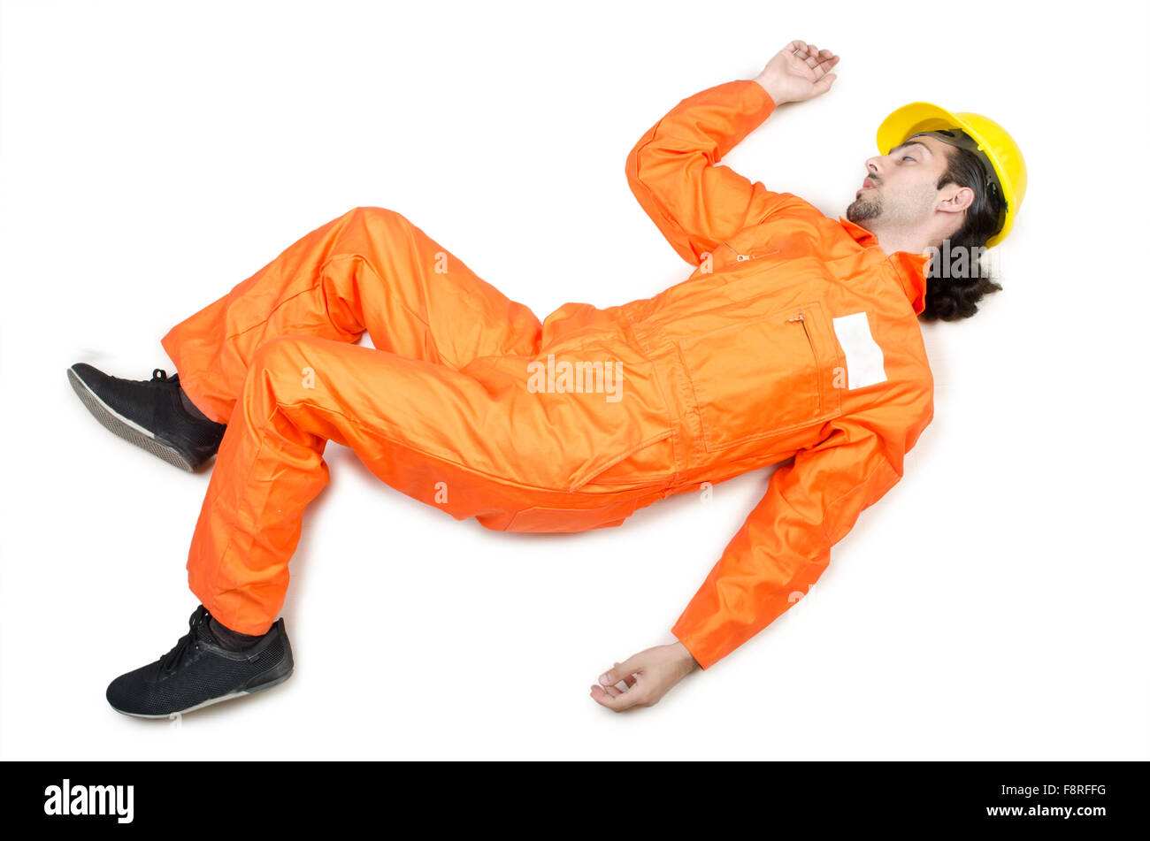 Injured worked isolated on white Stock Photo - Alamy