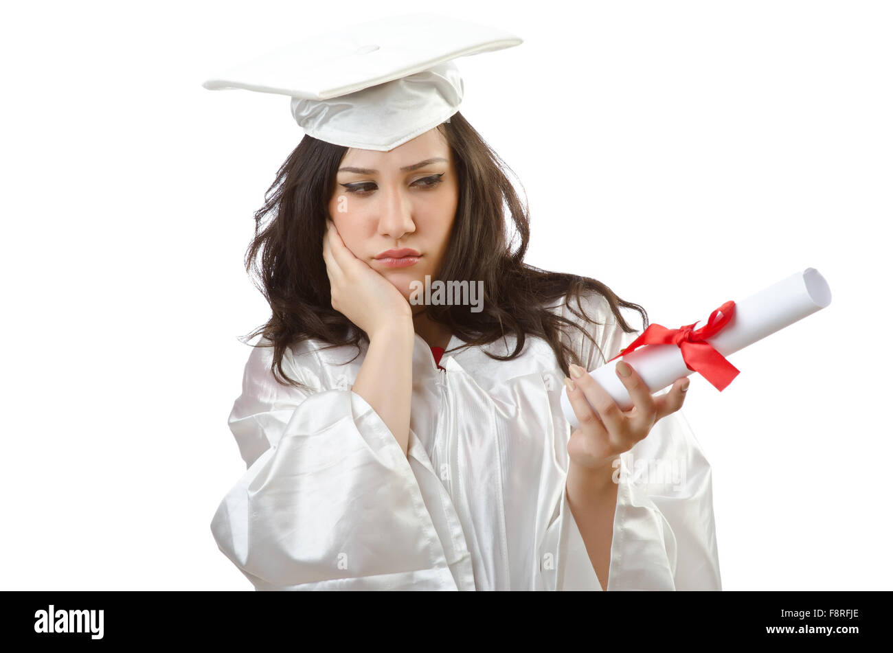 Happy student celebrating graduation on white Stock Photo - Alamy