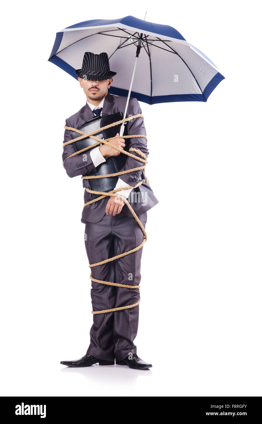Man tied up with rope on white Stock Photo - Alamy