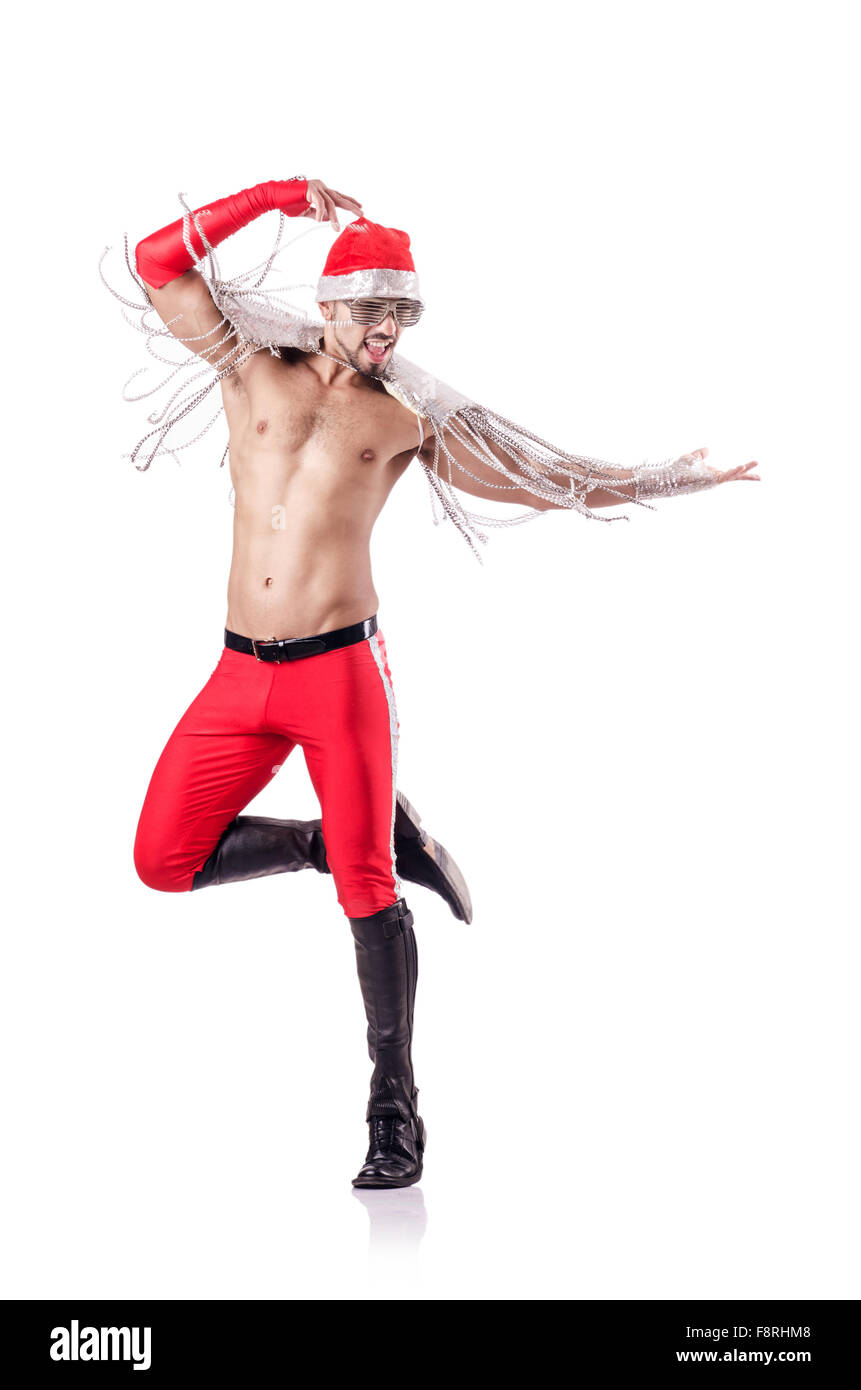 Dancing santa isolated on the white Stock Photo - Alamy