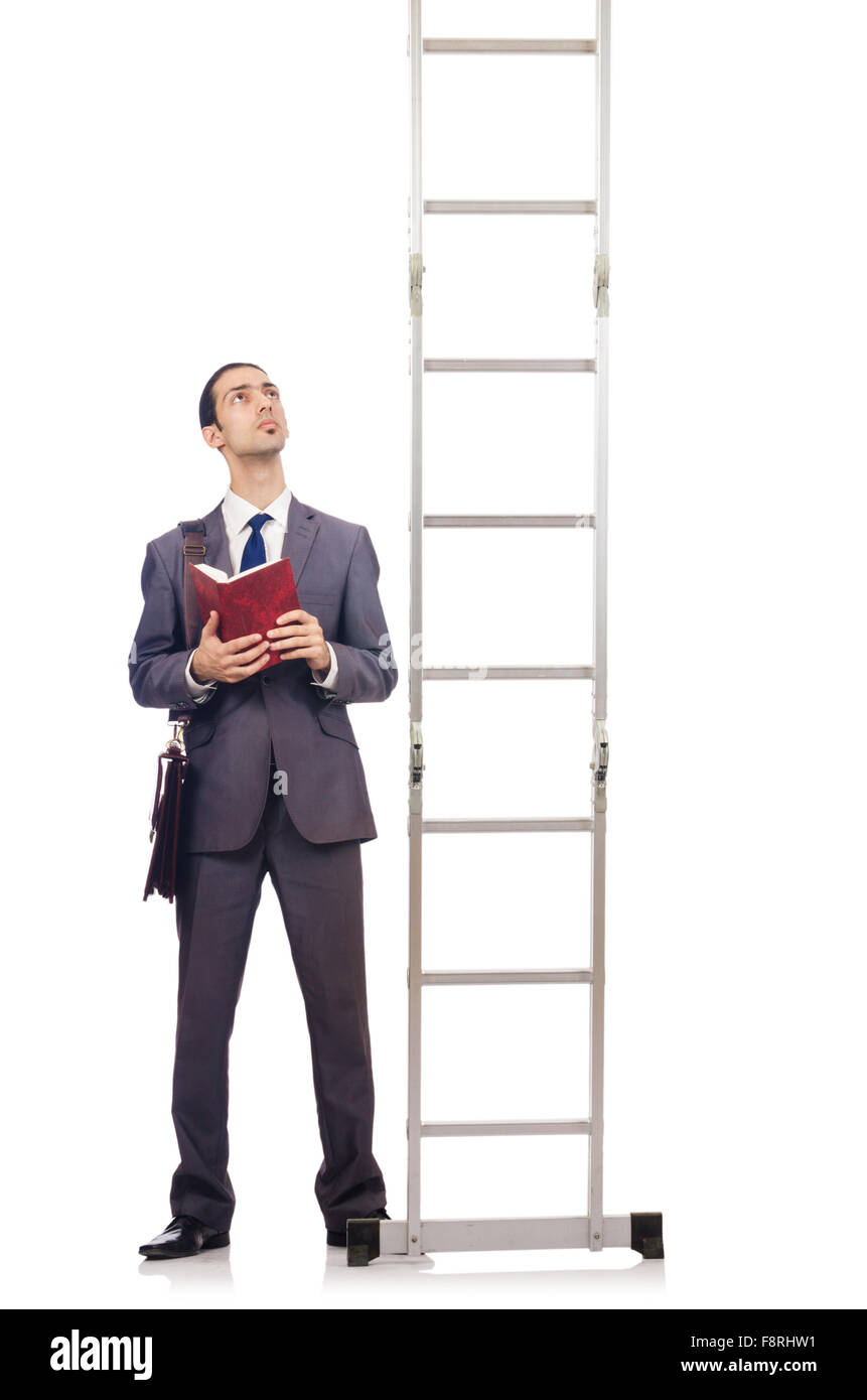 Businessman climbing the ladder isolated on white Stock Photo - Alamy