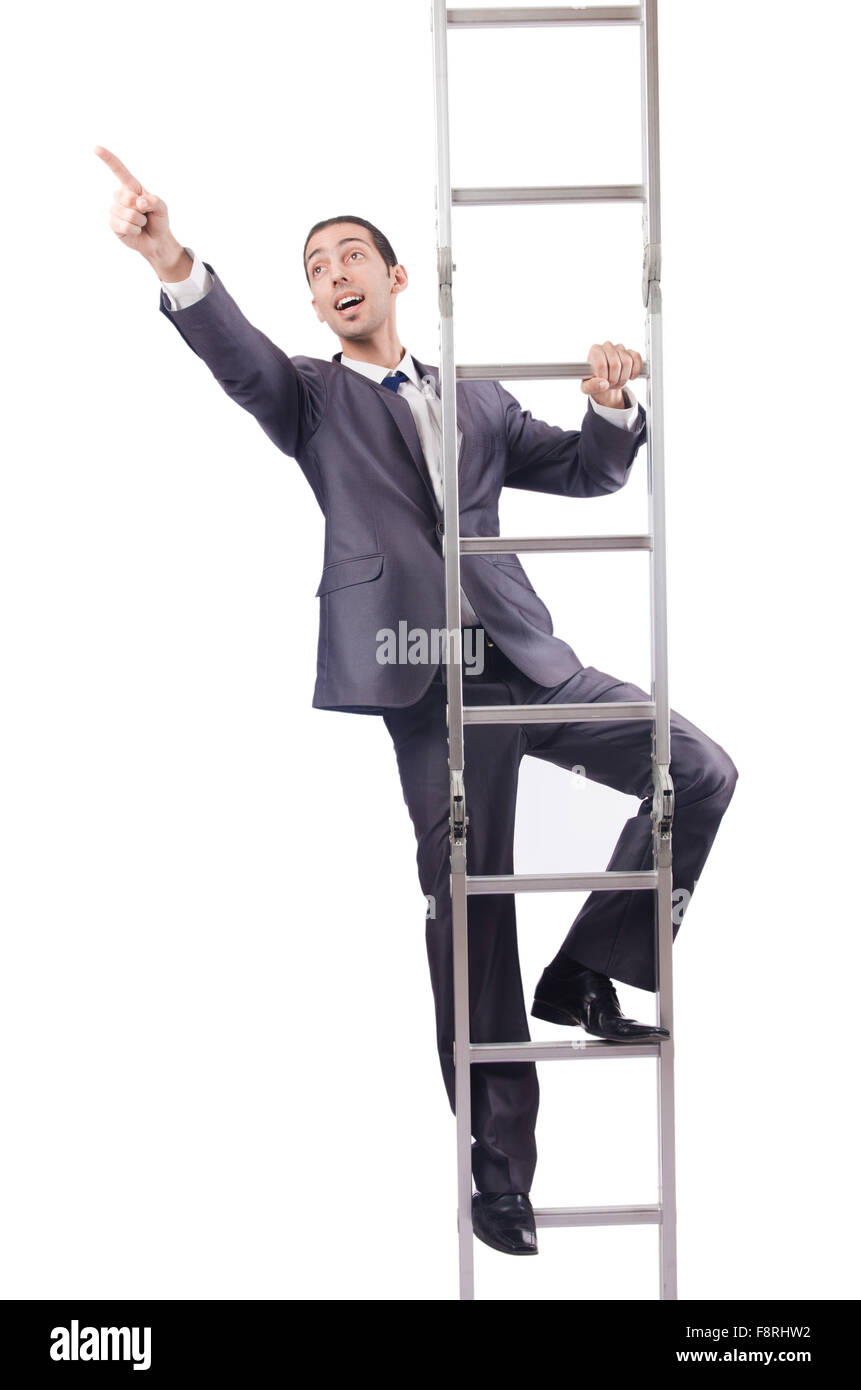 Businessman climbing the ladder isolated on white Stock Photo - Alamy