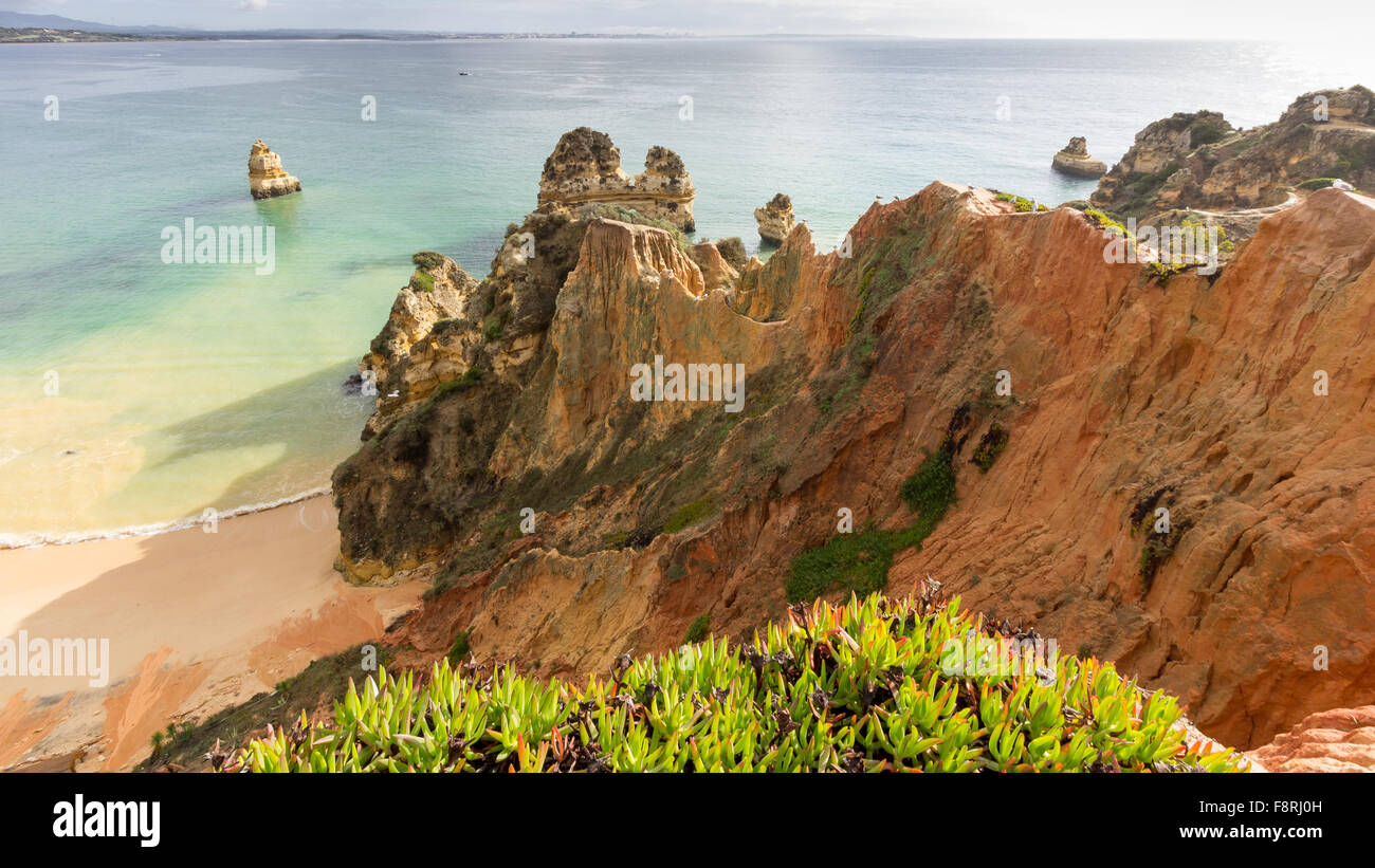 Elevated view of beach, Lagos, Faro, Portugal Stock Photo - Alamy