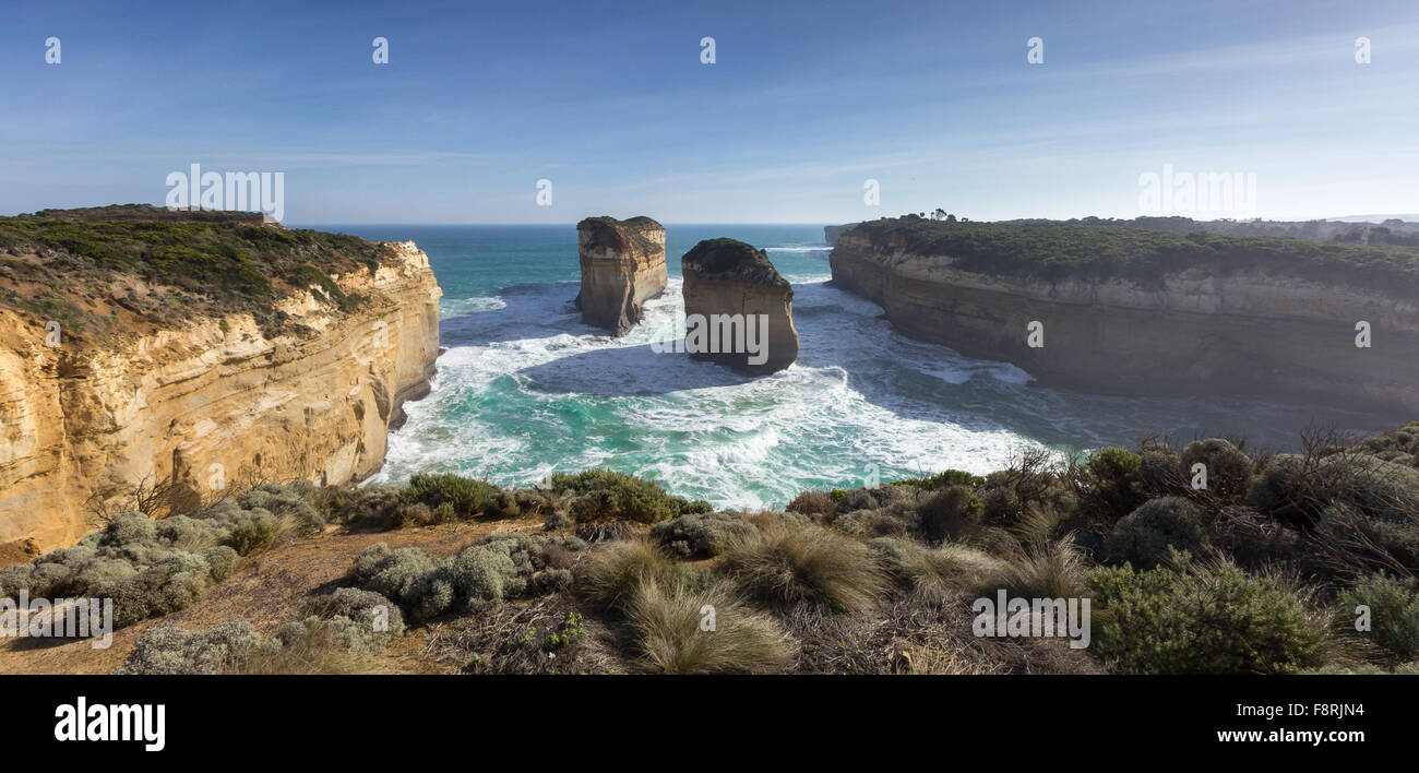 Elevated view of Coastline, Port Campbell, Victoria, Australia Stock ...