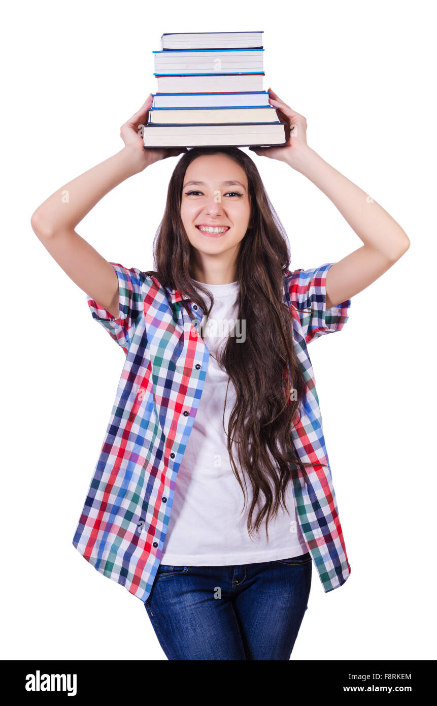 Student with books isolated on white Stock Photo - Alamy