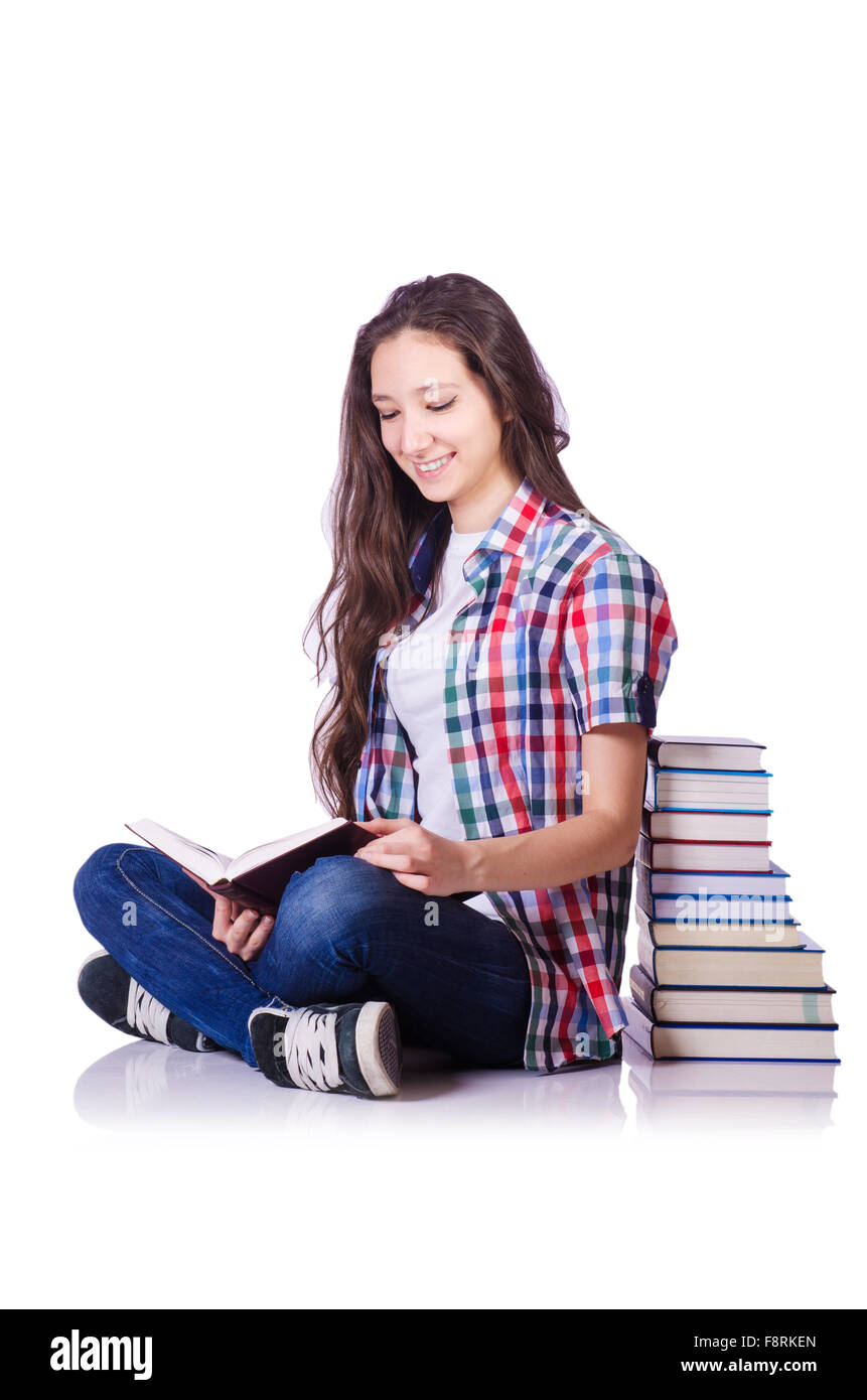 Student with books isolated on white Stock Photo - Alamy
