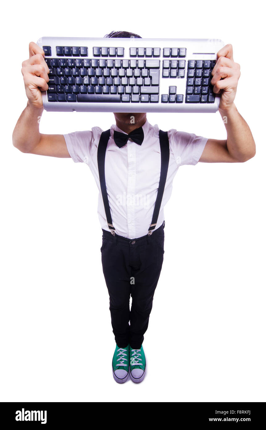Funny computer geek isolated on white Stock Photo - Alamy
