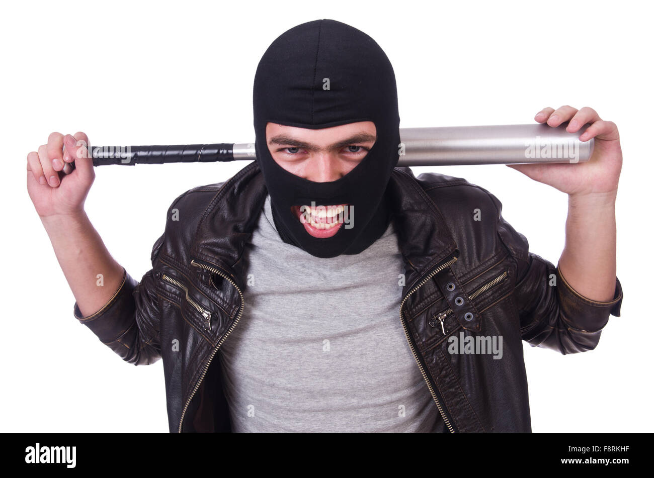 Male hooligan with bat on white Stock Photo - Alamy