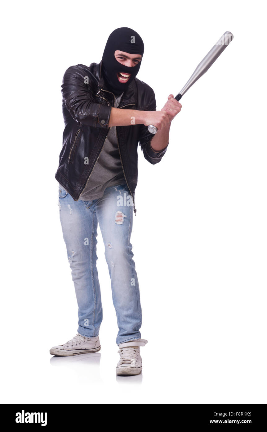 Male hooligan with bat on white Stock Photo - Alamy