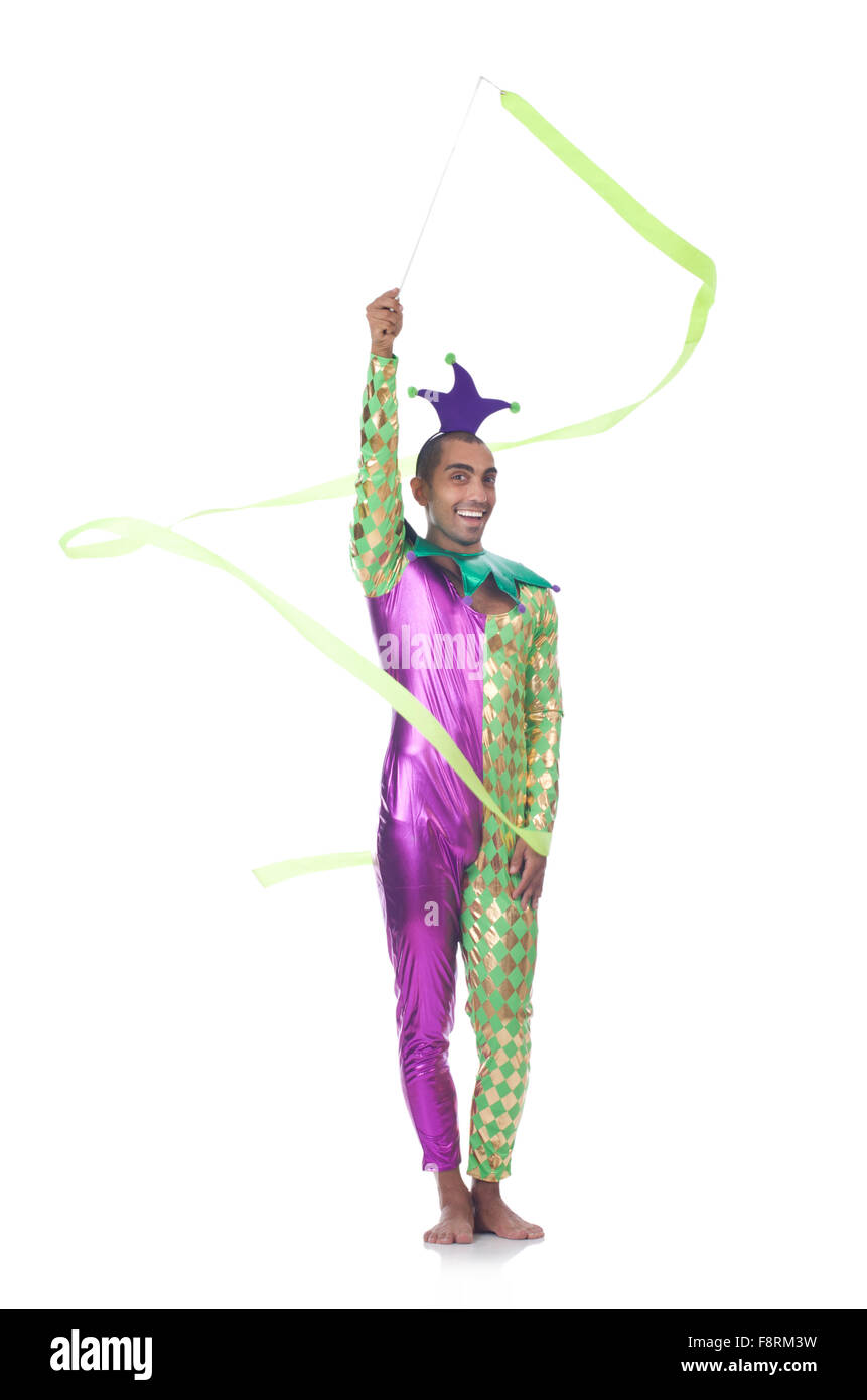 Clown with ribbon on white Stock Photo - Alamy