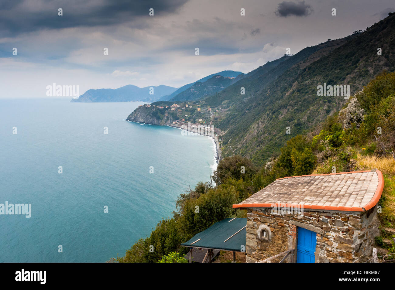 The view across the bay towards the scenic villages along the coast of ...