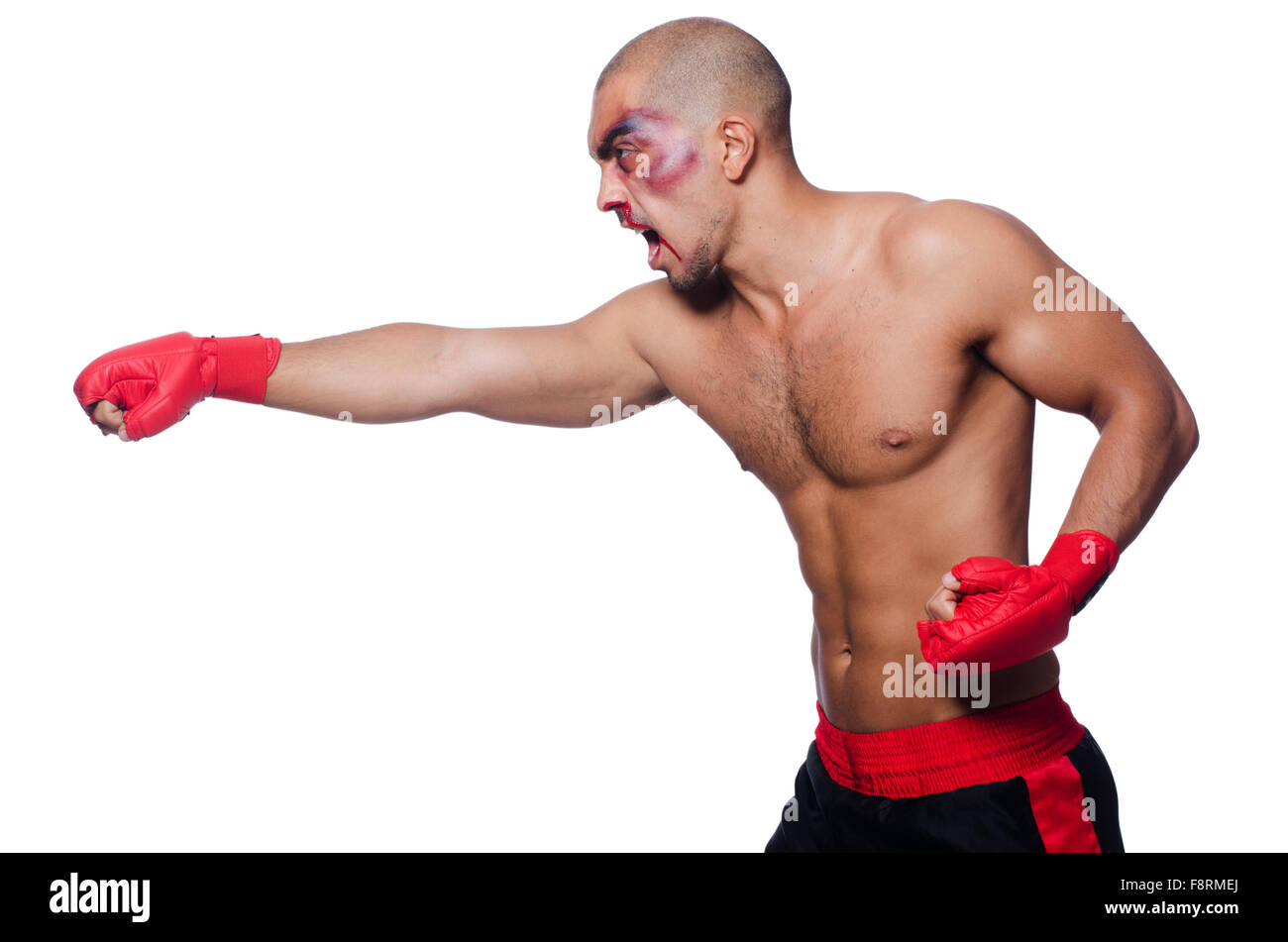 Badly beaten boxer isolated on white Stock Photo - Alamy