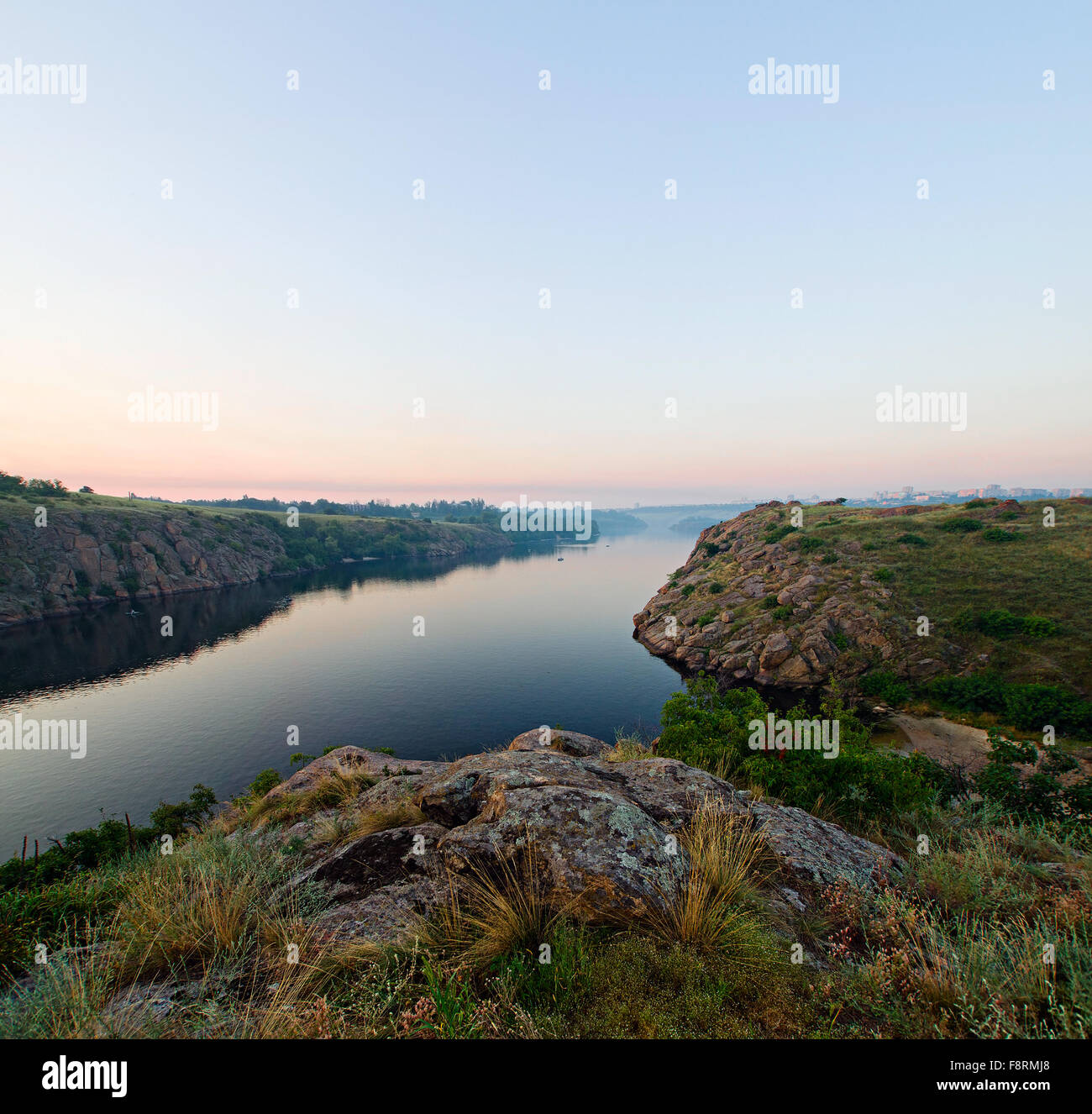 Beautiful summer landscape from the dawn over the river Stock Photo - Alamy