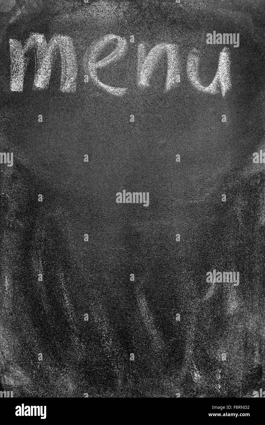 Menu title written with chalk on blackboard Stock Photo - Alamy
