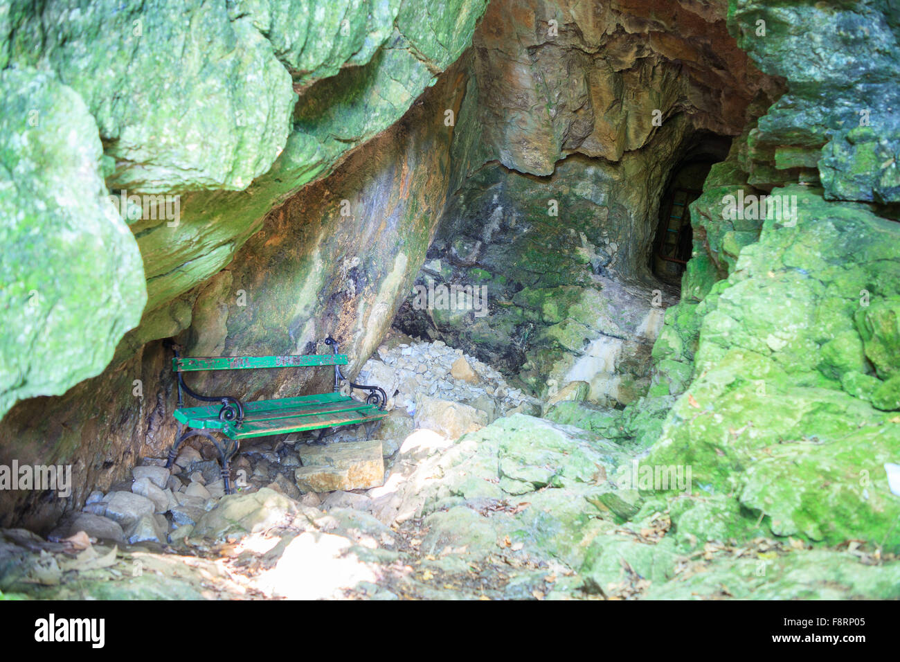 Photo of a Bench in the cave, Slovenia Stock Photo - Alamy