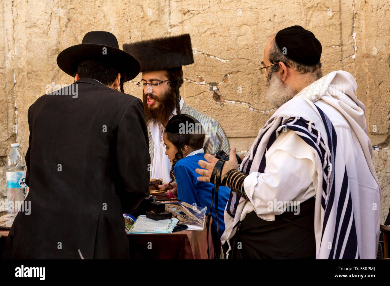 Orthodox Jewish men praying at the Western Wall in Israel, Jerusalem ...