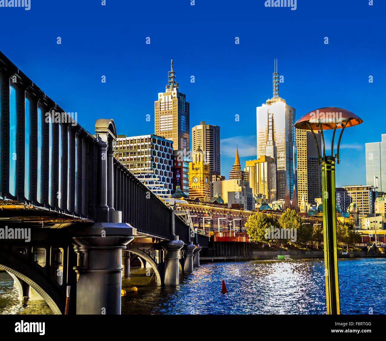 Sandridge Bridge across the Yarra River, view of Melbourne CBD ...
