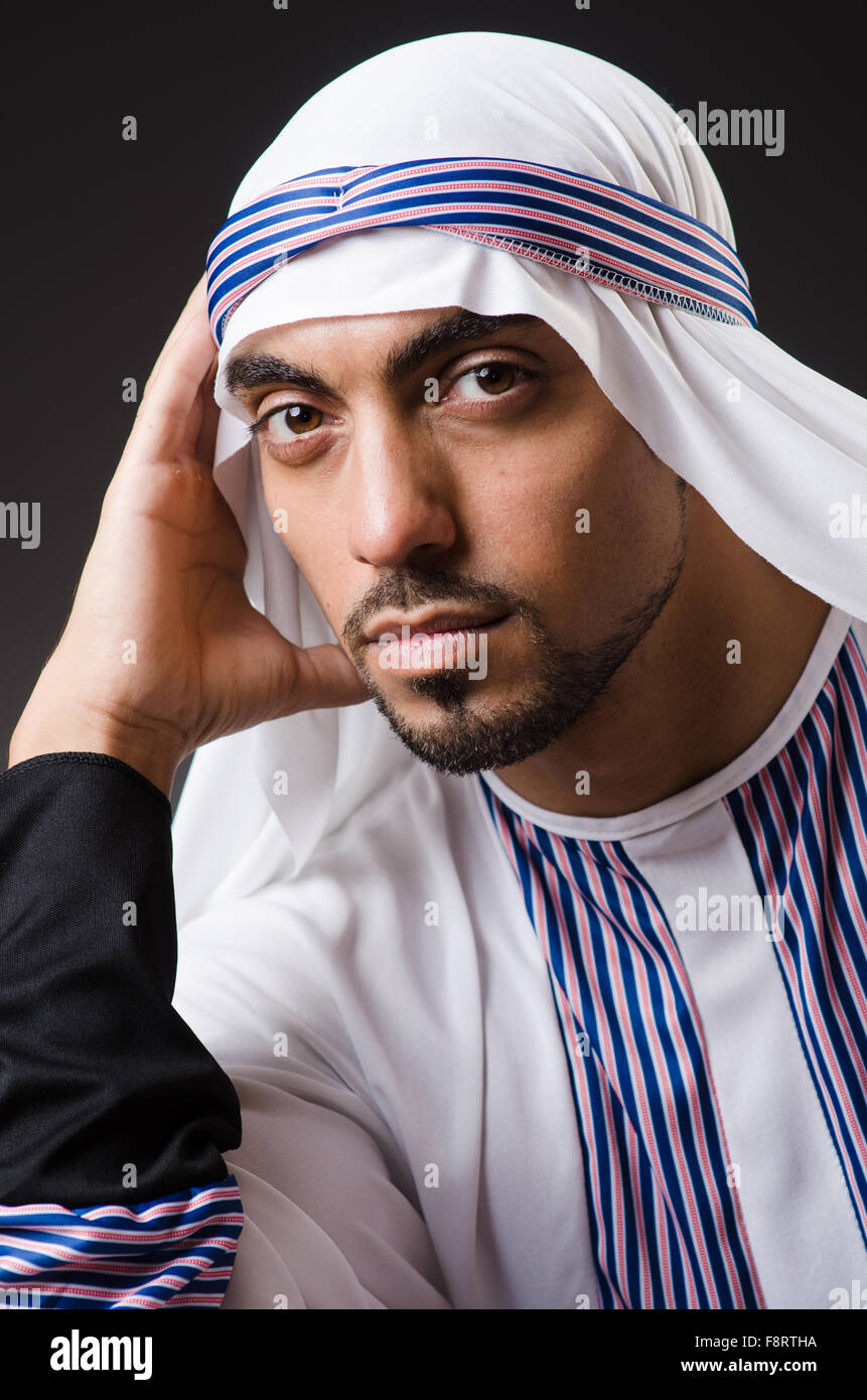 Arab man in deep thinking mode Stock Photo - Alamy