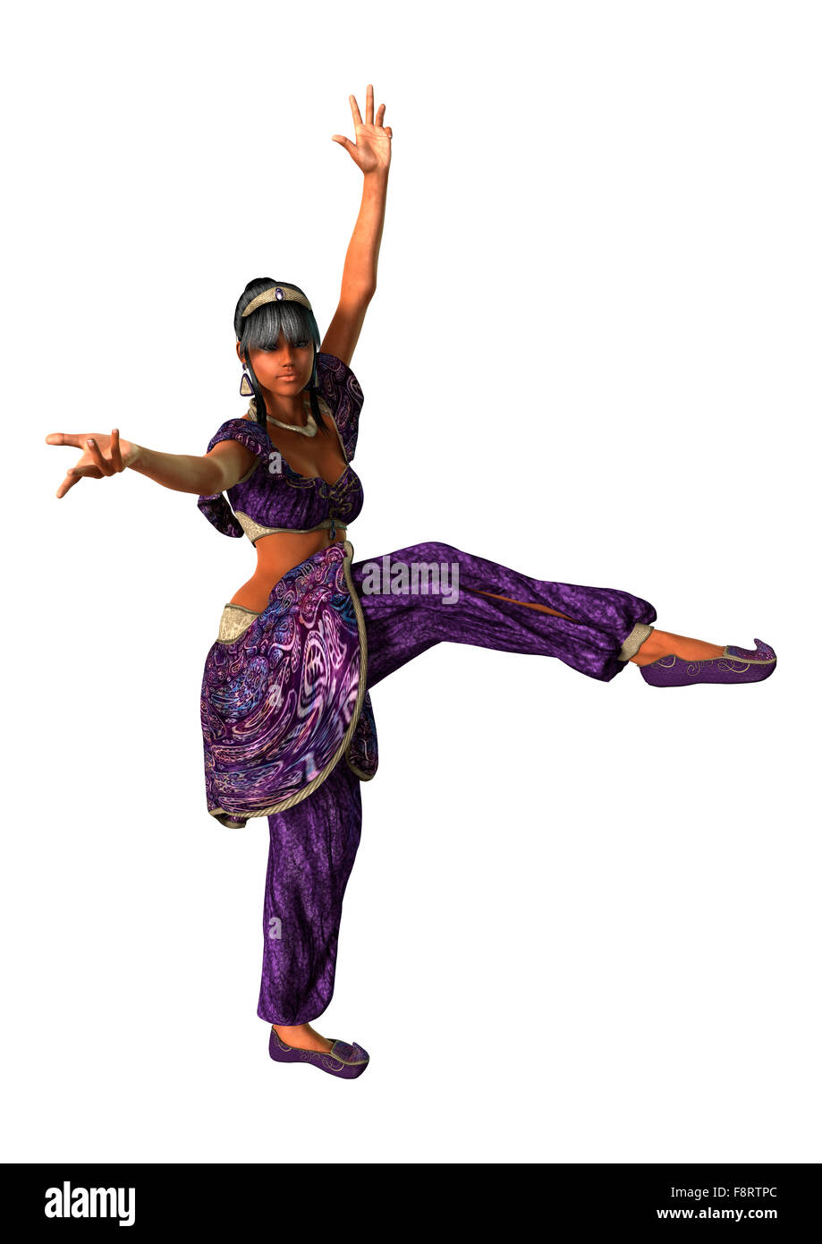 3D digital render of a beautiful belly dancer isolated on white ...