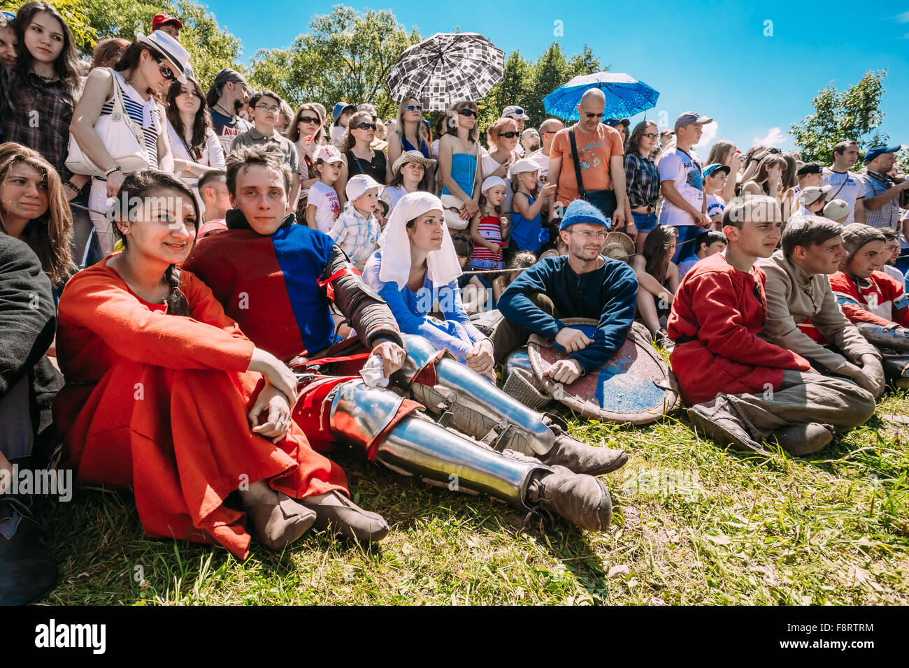 MINSK, BELARUS - JULY 19, 2014: Participants of festival of medieval ...