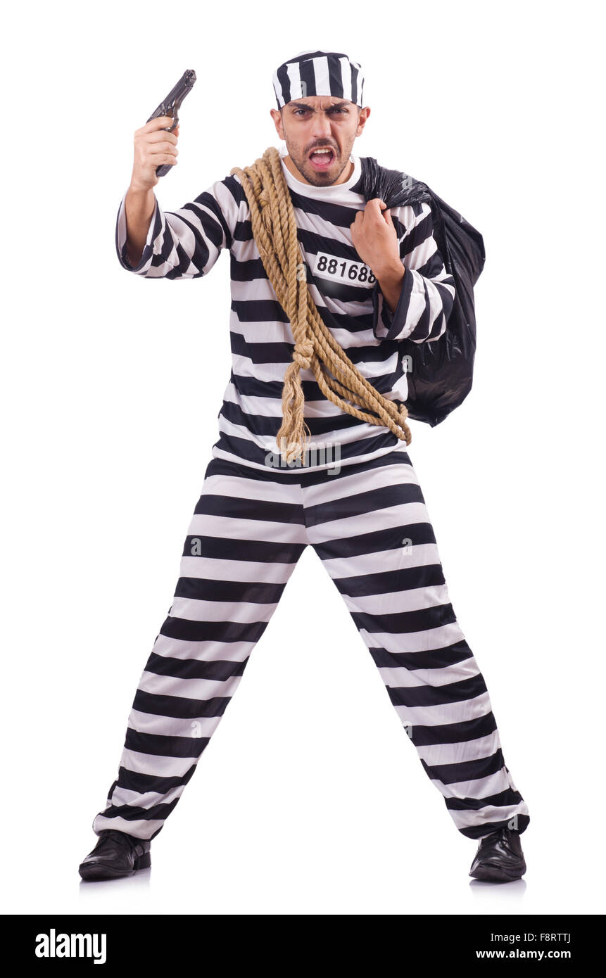 Prisoner with gun isolated on white Stock Photo - Alamy