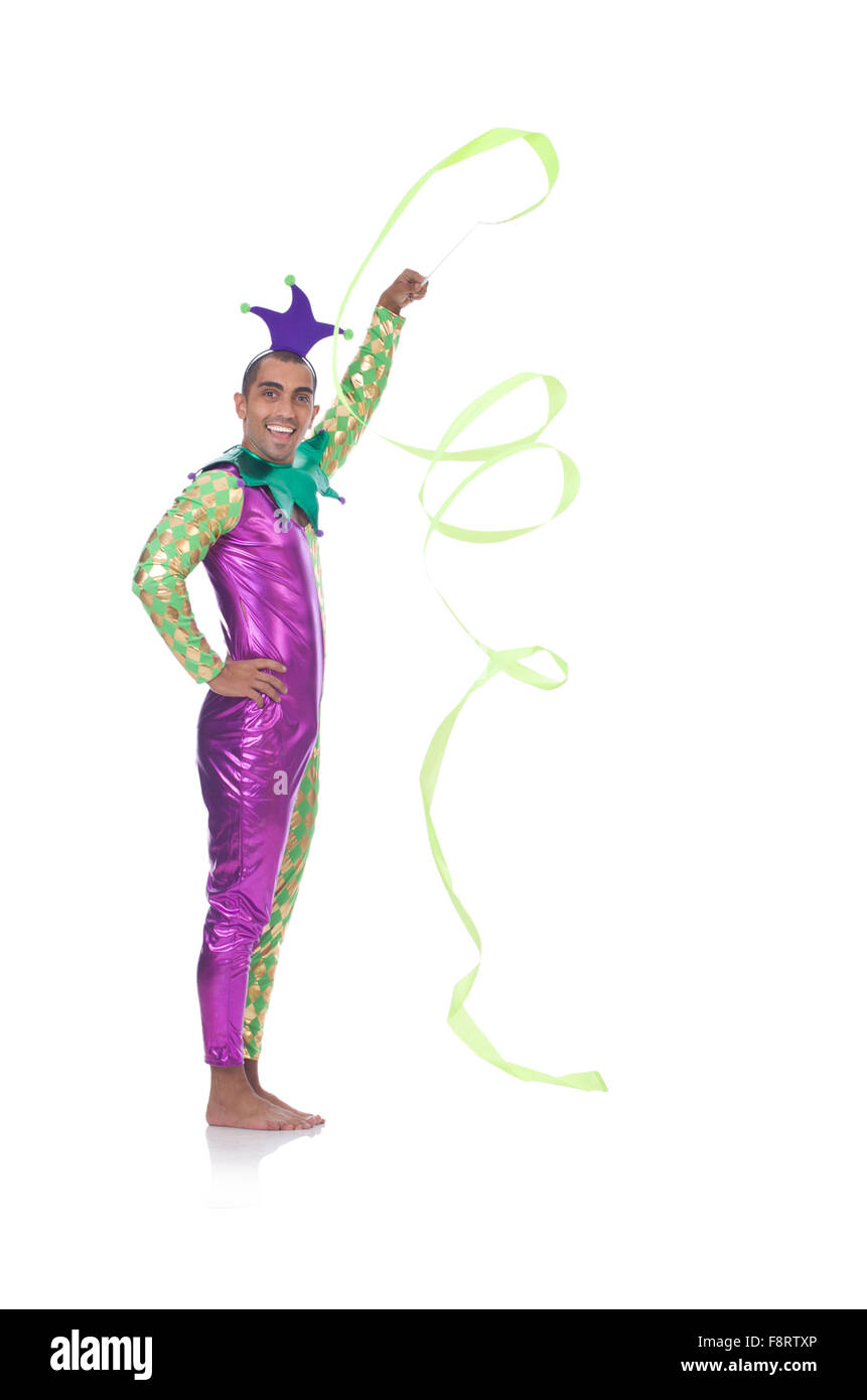 Clown with ribbon on white Stock Photo - Alamy