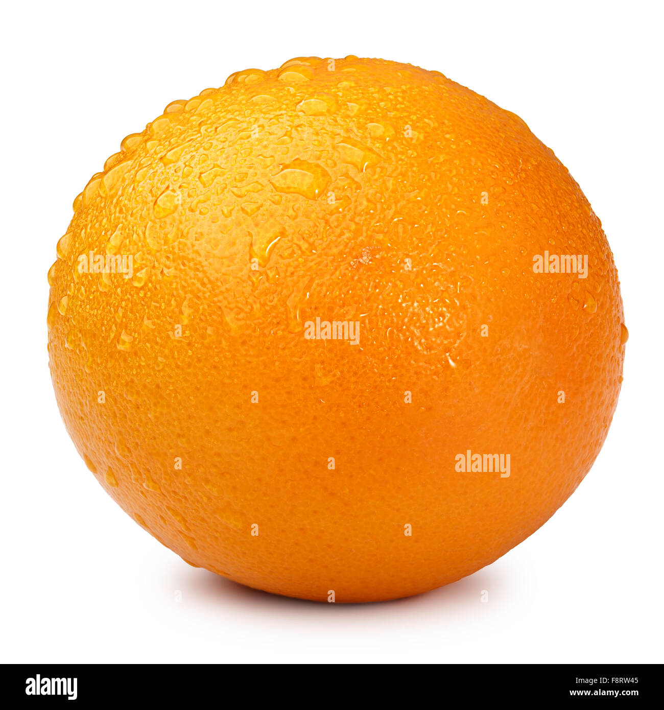 Single orange without leaves covered with drops. Infinite depth of ...