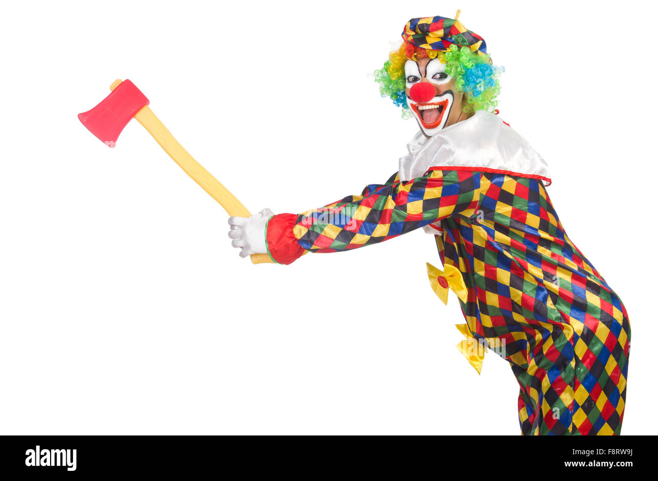 Clown with axe isolated on white Stock Photo - Alamy